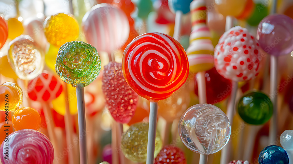 collection of lollipops in various shapes and sizes, each one bursting ...