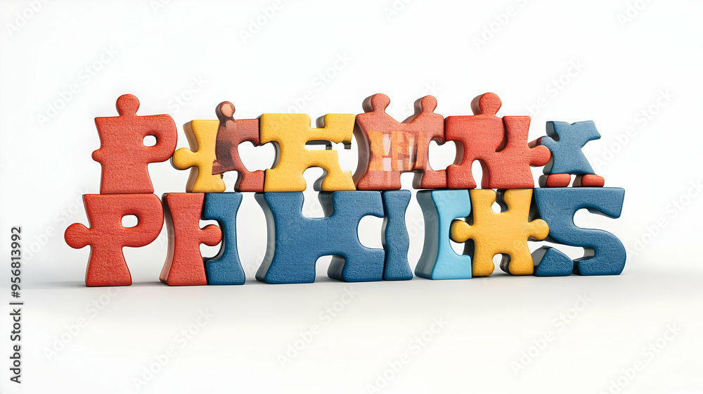3D Diverse Family Puzzle with Pieces Text concept as A minimalist ...
