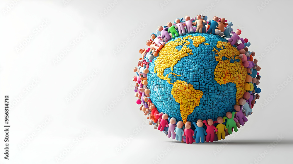 3D Family Diversity Globe Frame with Global Text concept as A border ...