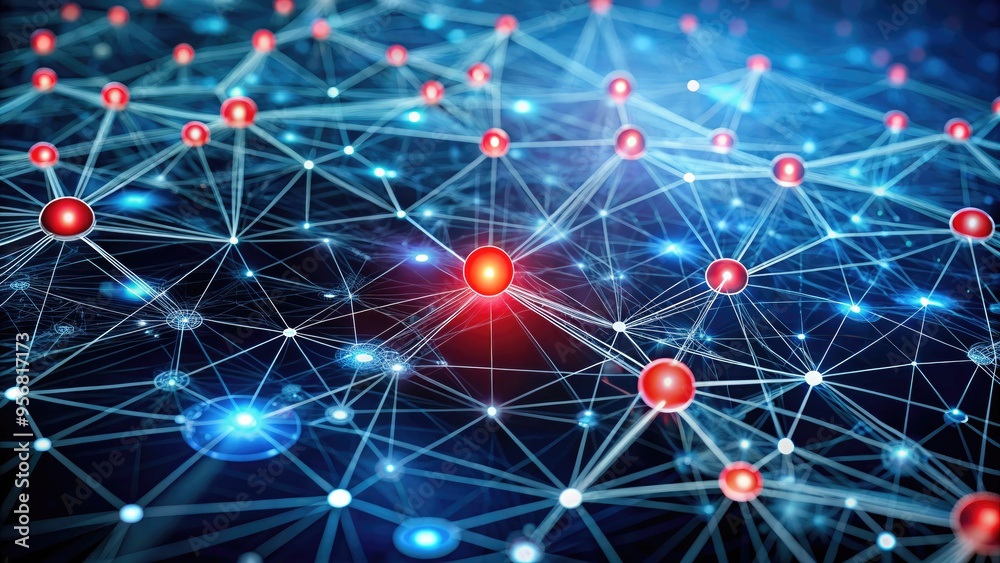 A futuristic digital background displays a complex network of ...