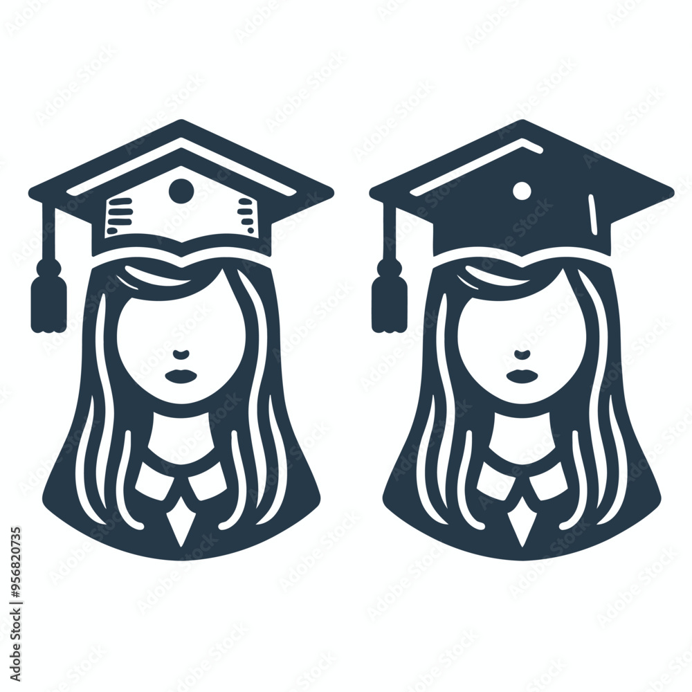 Graduation cap icon. line and glyph version, student hat outline and ...
