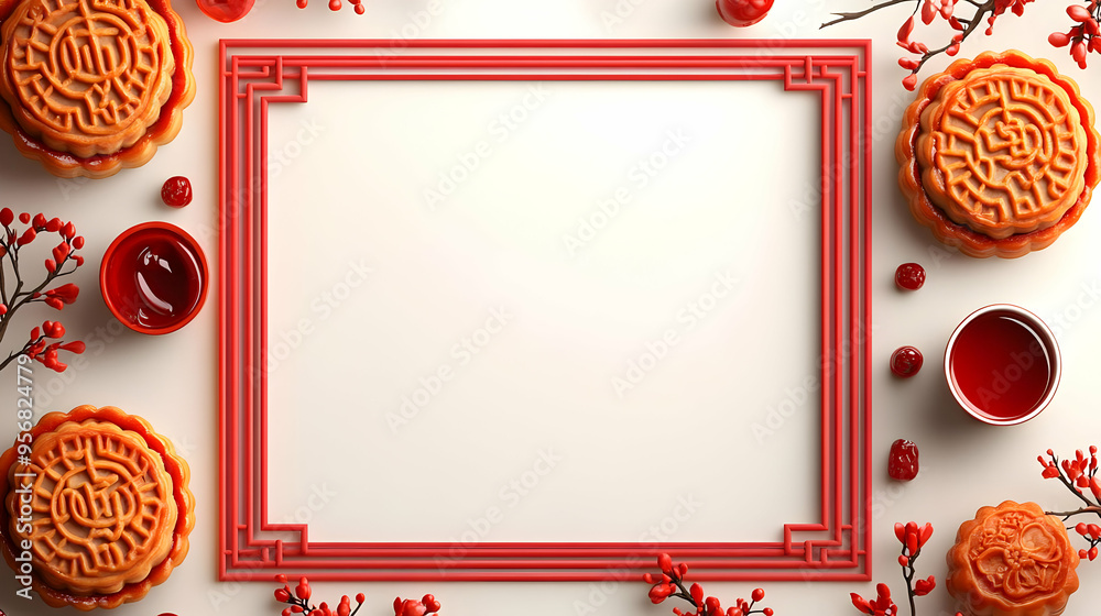 3D Mooncake and Lantern Border Frame with Copy Space concept as A ...