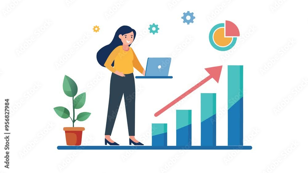 2d animation, a business person with a chart, 4k cartoon animation ...