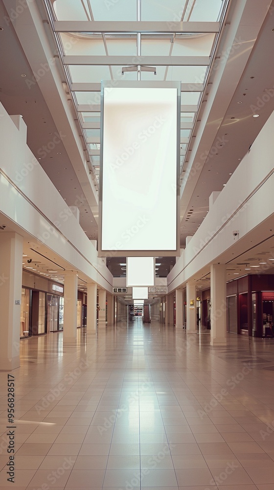 Expansive mall corridor with gleaming floors and towering skylights ...