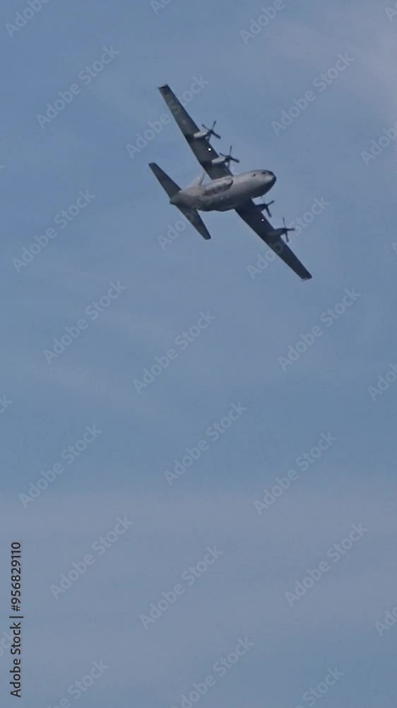 military transport plane executing sharp turn dutch military airport ...