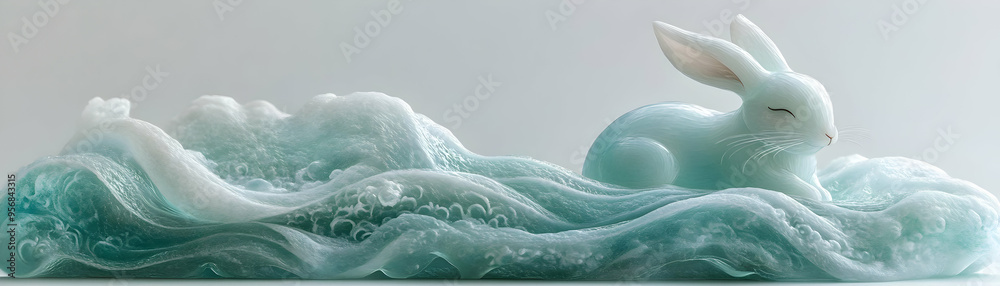Floating Jade Rabbit with Mid Autumn Greetings Text concept as A jade ...