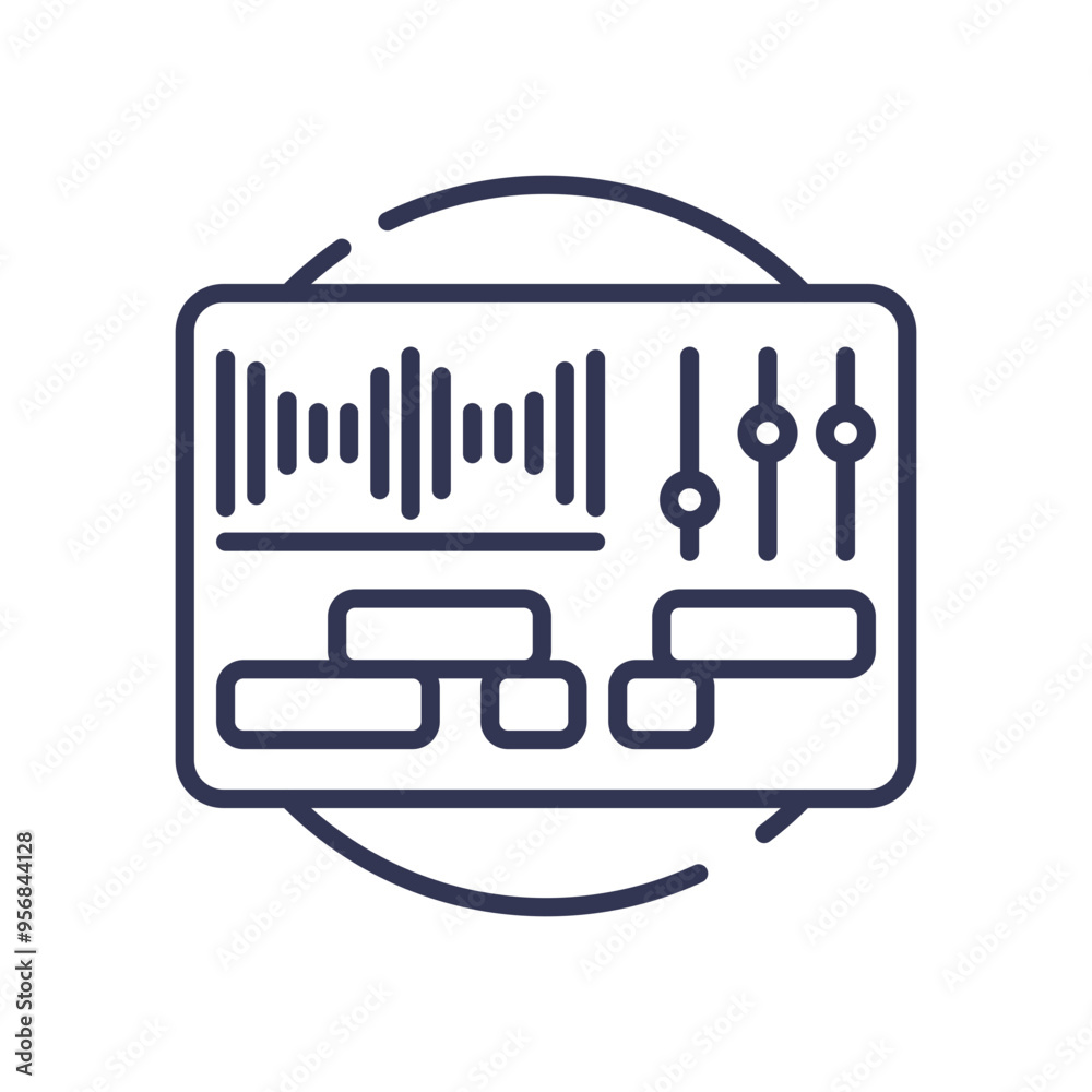 Illustration of a digital audio workstation interface with waveforms ...
