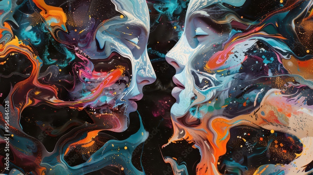 surreal visualization of schizophrenia depicting fragmented faces and ...