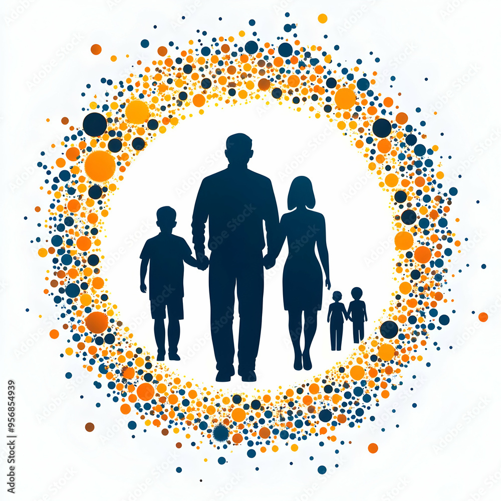 Glowing Abstract Family Circle with Grandparents and Grandchildren ...