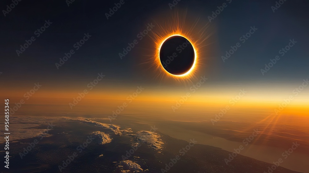 Detailed image of the solar eclipse with a clear view of the sun corona ...