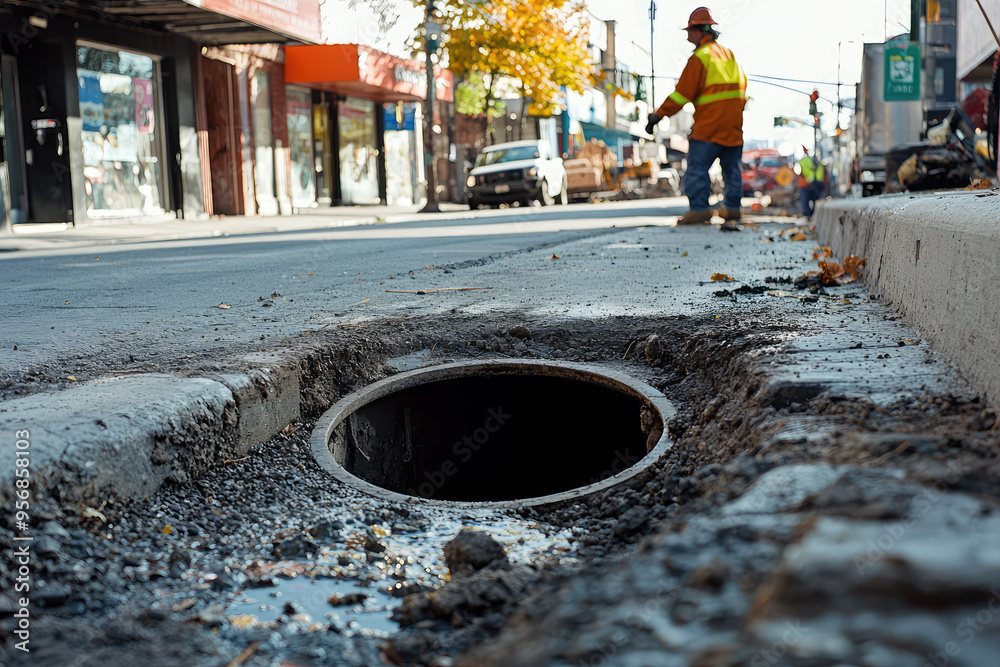 A glimpse into the hidden depths of a city sidewalk, where a drainage ...