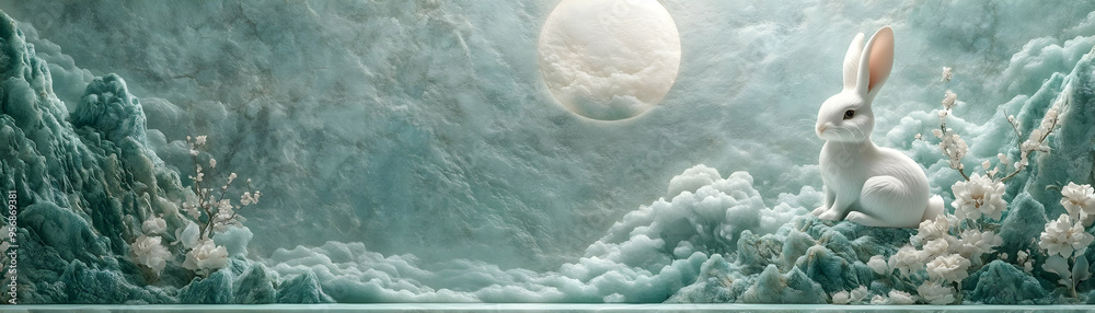 Jade Rabbit and Moon Border Frame with Copy Space concept as A border ...