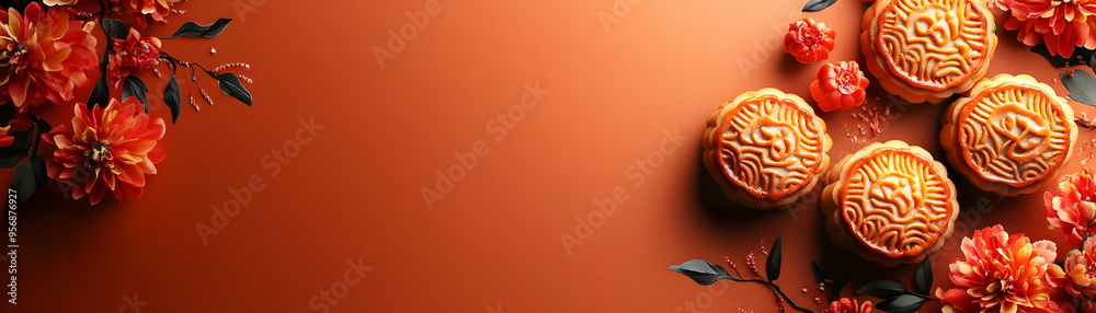 Mooncake and Lantern Border Frame with Copy Space concept as A border ...