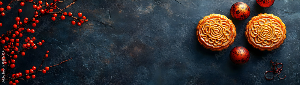 Mooncake and Lantern Border Frame with Copy Space concept as A border ...