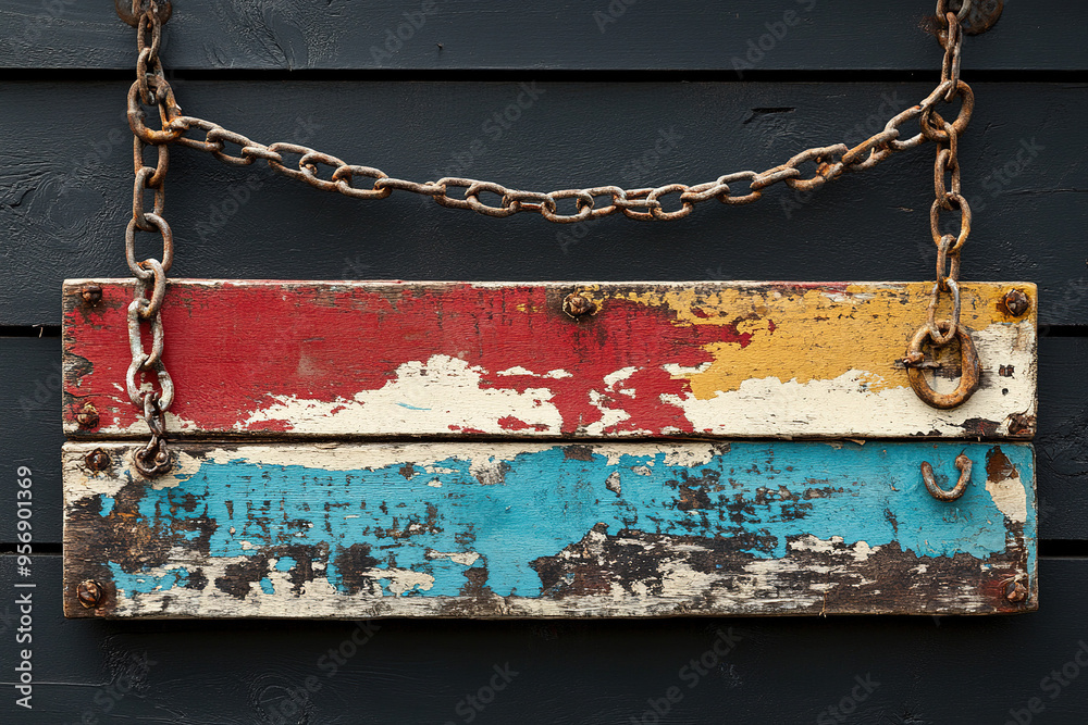 Black Background with Colorful Wooden Sign in Red, Blue, and Yellow ...