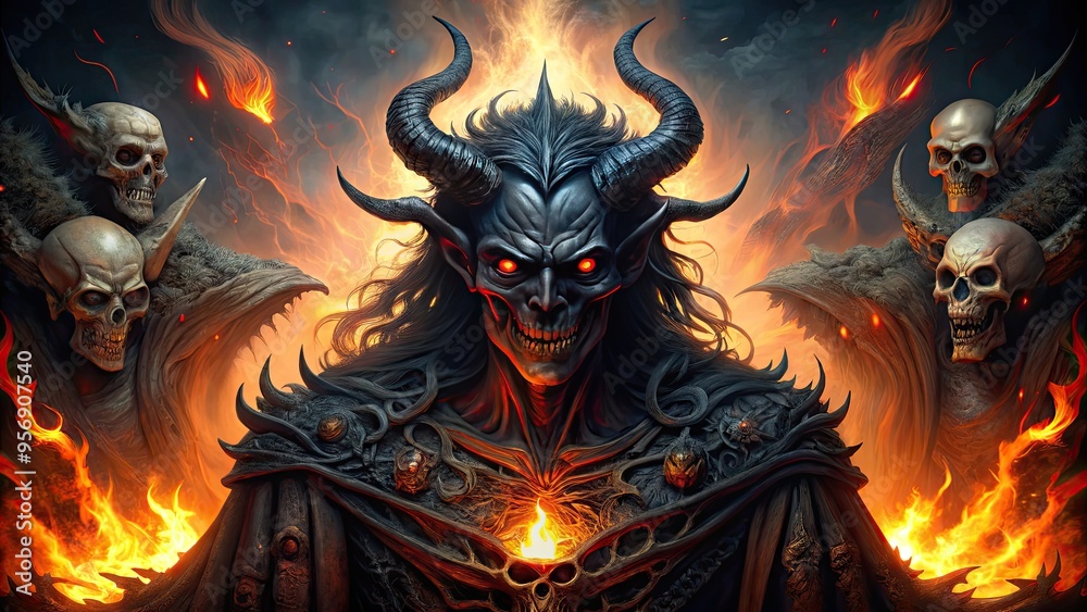 Dark, ominous, and mystical illustration of a demonic entity known as ...