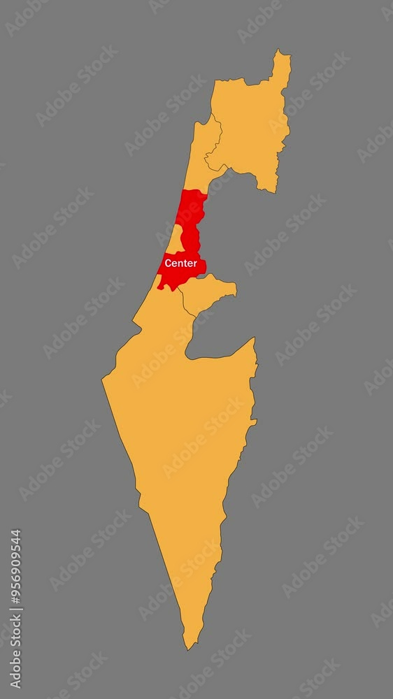 Center map animated video. Map Highlighted on the Israel map with ...