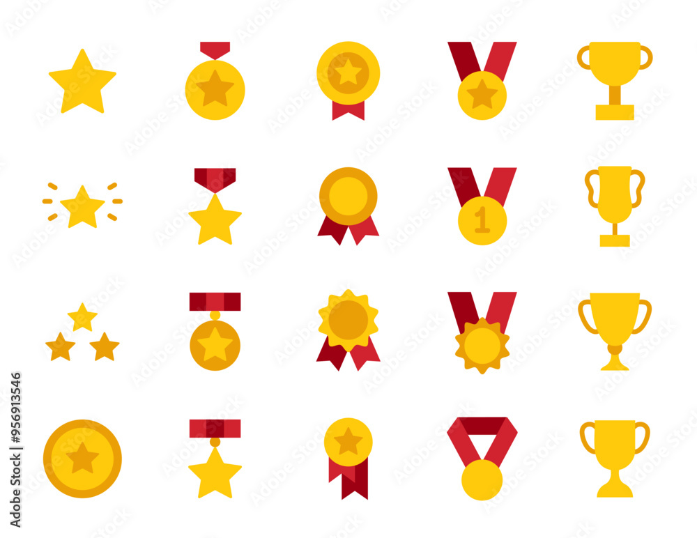 Award and winner icon set. Set of awards simple flat icons. Medal icon ...