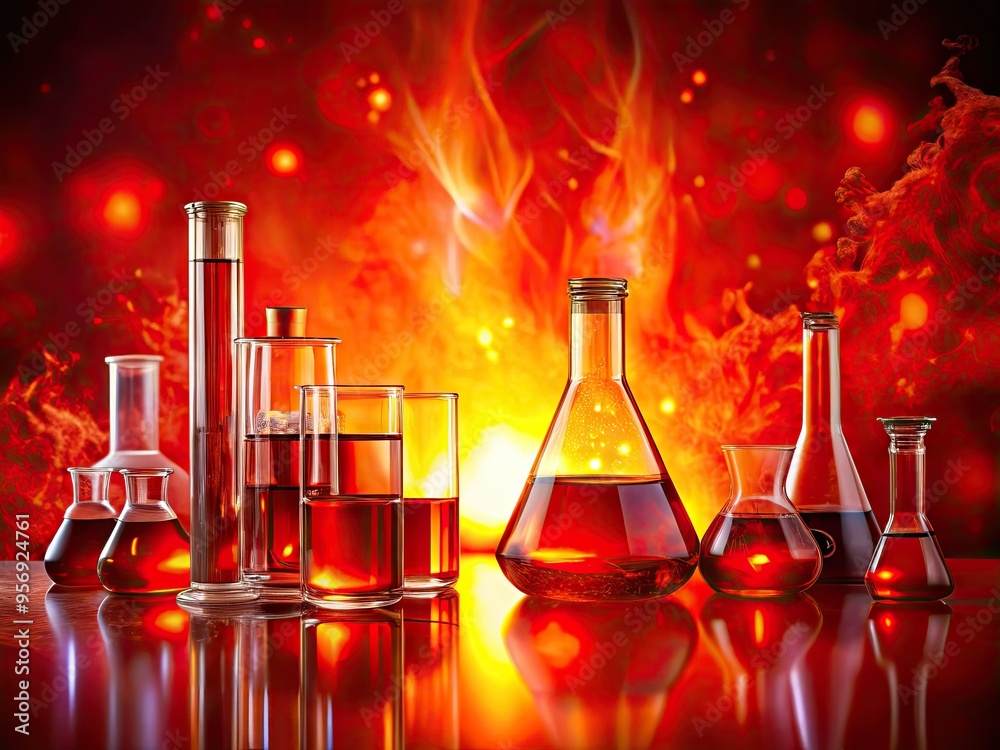Red pharma lab background with color tone of fiery passionate concept ...
