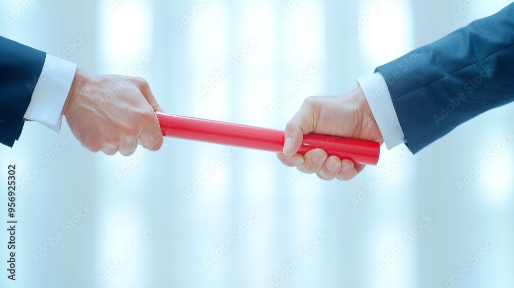 Business Relay Mishap, Executives fumbling baton exchange, symbolizing ...