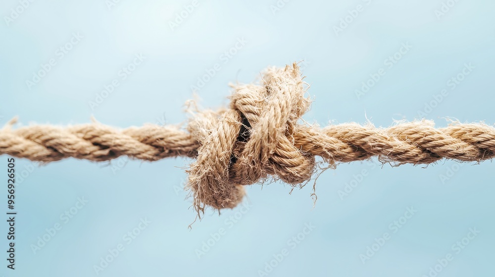 Frayed Rope Symbolizing Tension, A close-up of a nearly severed rope ...