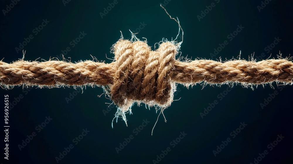 Fraying Rope Symbolizing Tension, A close-up of a frayed rope on the ...
