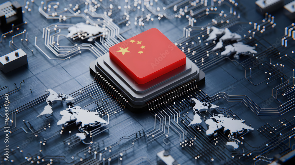 Microchip with the Chinese flag symbolizing China's influence in the ...