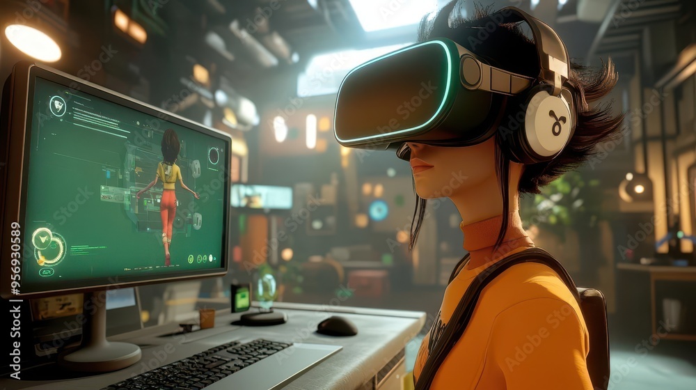 game designer sculpting 3d characters immersive vr workspace floating ...