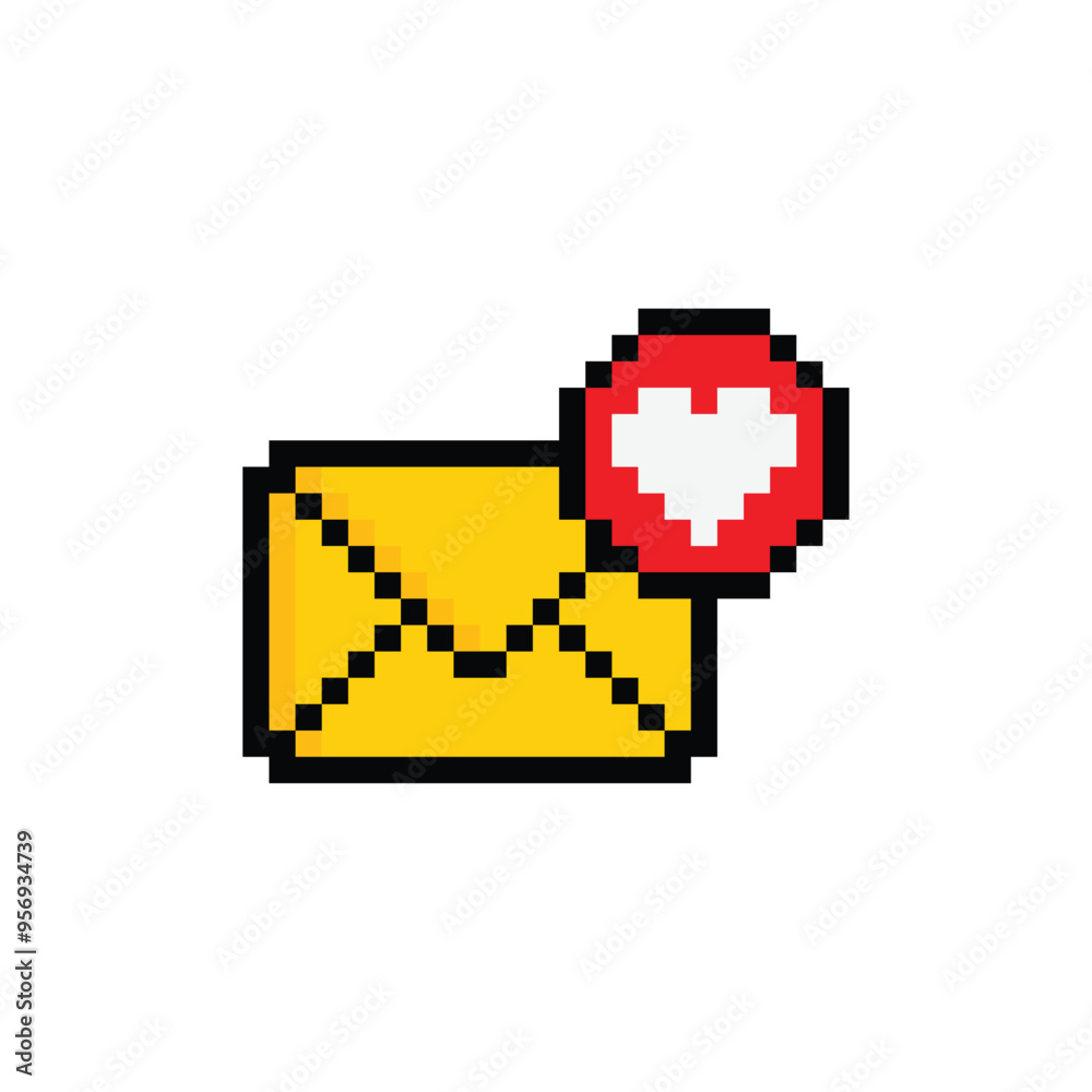 pixel letter mail icon. envelope with a heart icon. Love message sign ...