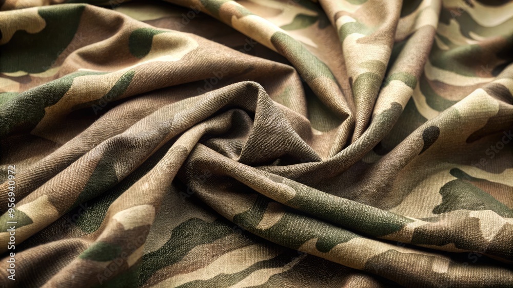 Rugged camouflage cotton fabric with subtle texture and natural folds ...