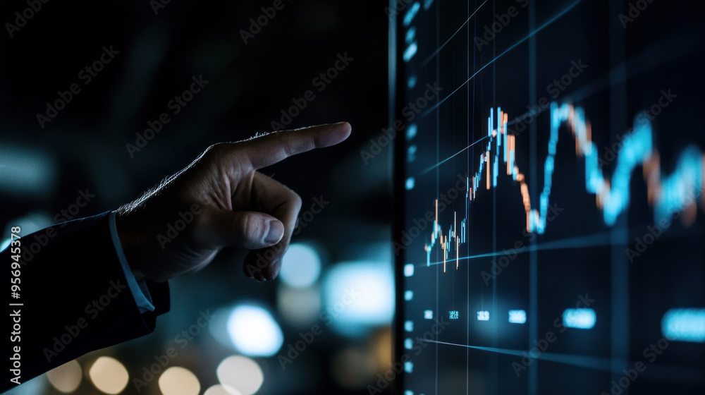 Investment banker pointing to a bond yield curve on a presentation ...