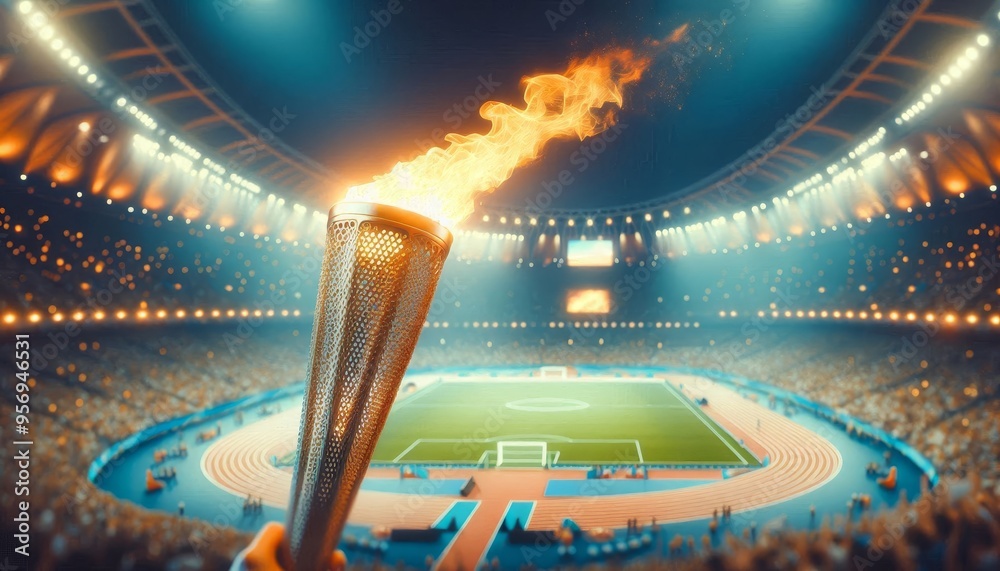 A close-up of the Olympic torch flame burning brightly against the ...