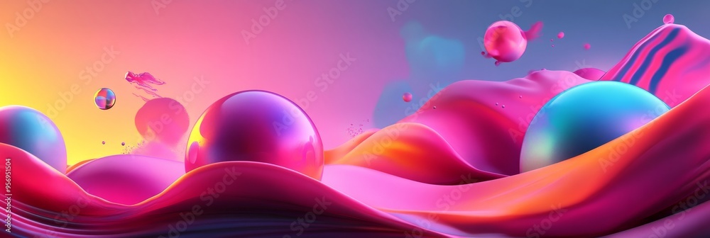 Dynamic modern poster featuring vibrant inflated geometric shapes and ...