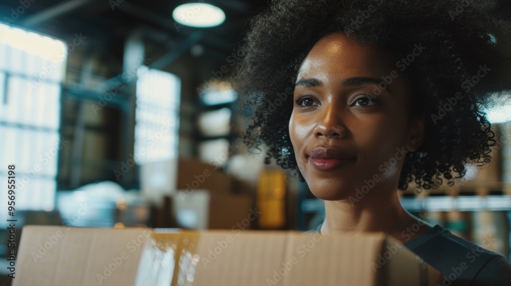 Woman in delivery and logistics engaged in conversation about supply ...