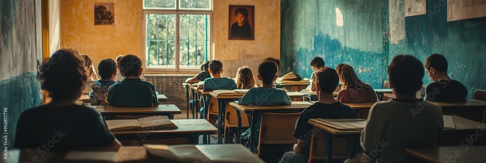 Students engage in lessons in an overcrowded classroom filled with ...