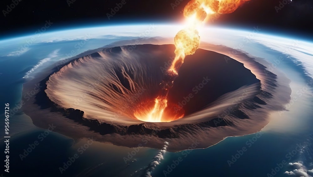 giant flaming impact crater earth viewed space big bang extinction ...