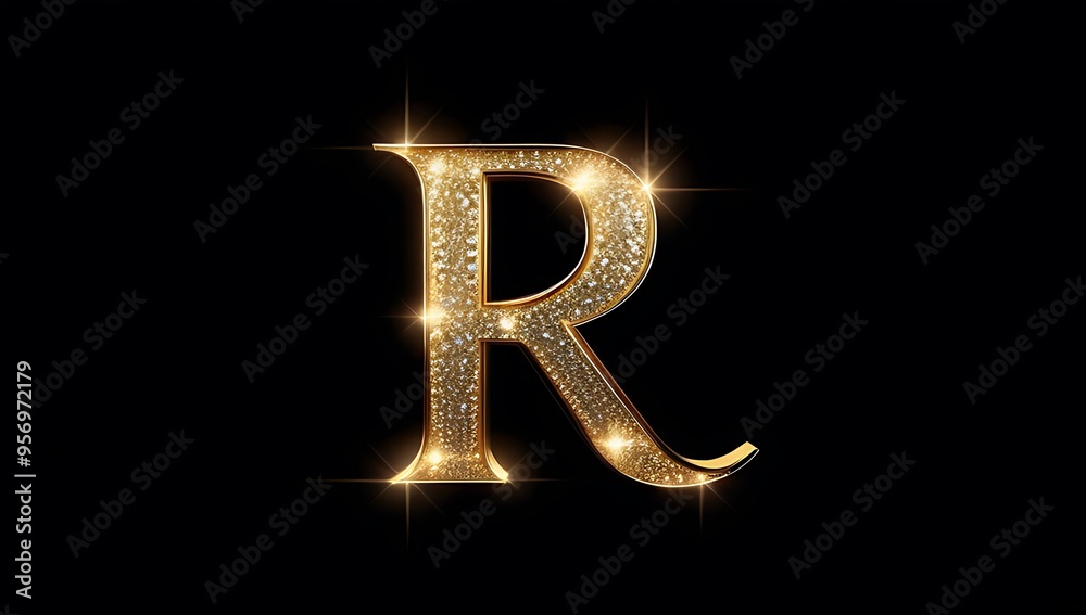 golden glowing letter r black background fantasy letter glitter ...