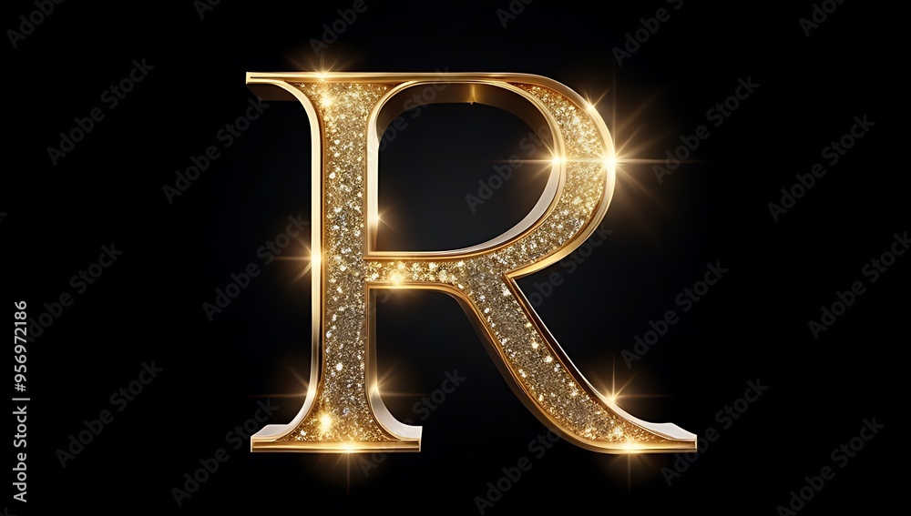 golden glowing letter r black background fantasy letter glitter ...