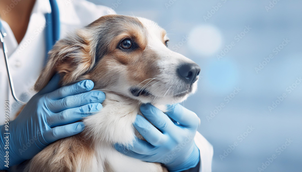 Cropped image of a male veterinary doctor holding a cute puppy dog in ...