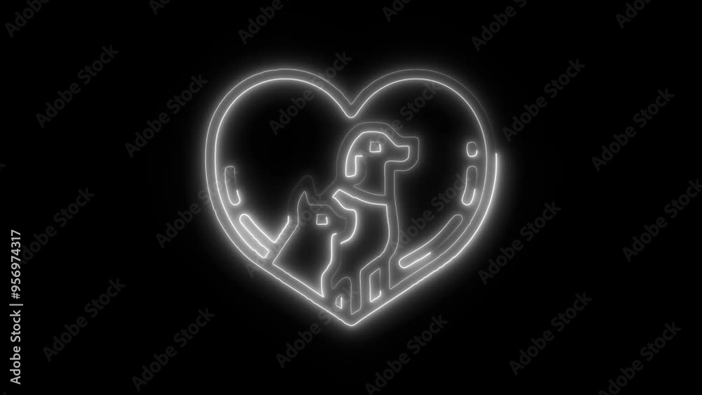 Neon Pet Love Video HD - Glowing Heart with Dog and Cat Icon on Black ...