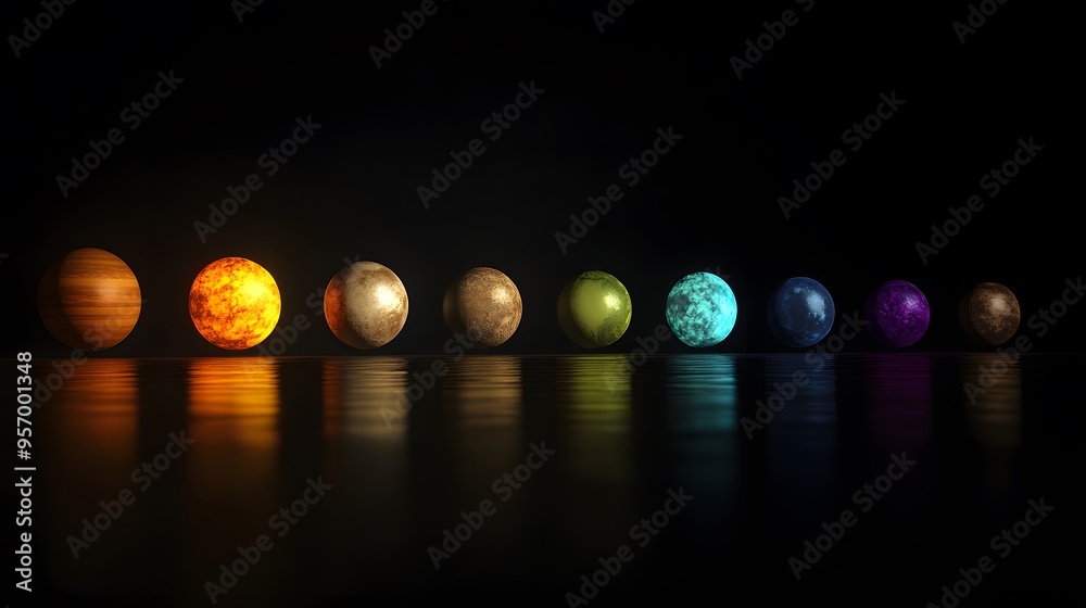 Planetary Alignment: The planets of the solar system aligned in a straight line, each one ...