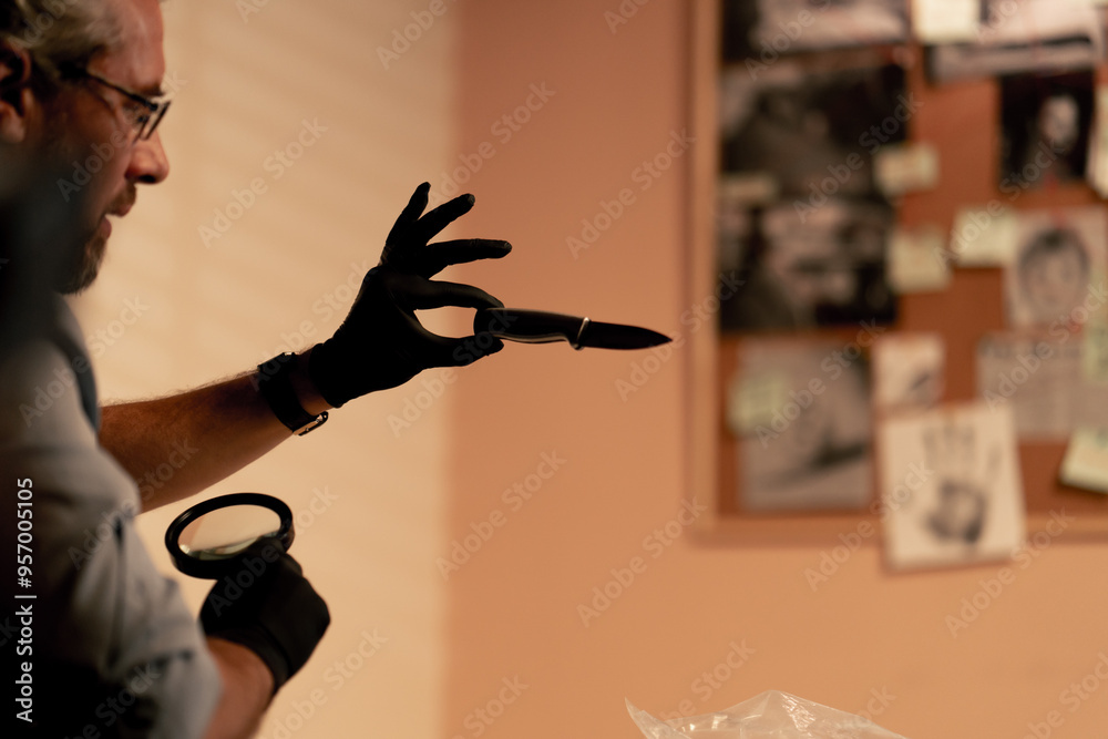 Foto de close-up detective's office middle-aged investigator in shirt ...