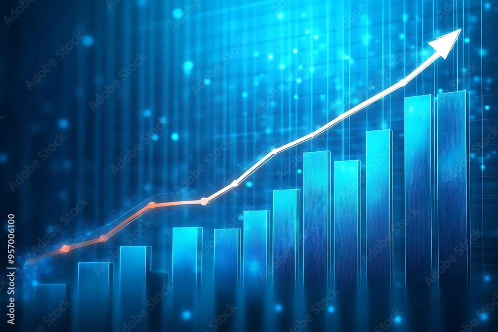 Upward trending graph on a bright blue background, illustrating ...