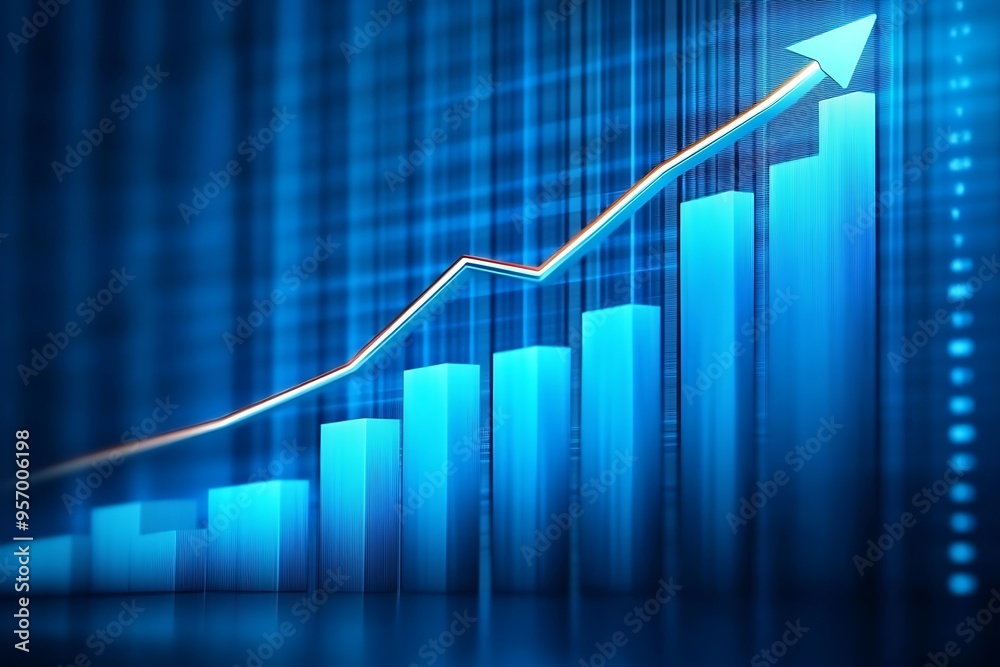 Upward trending graph on a bright blue background, illustrating ...