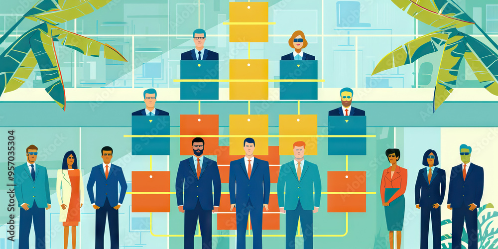 A color-coded organizational chart showing the hierarchy of a large ...