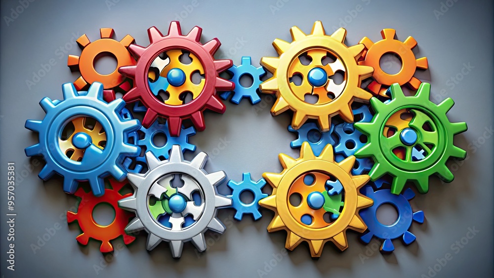 Unified puzzle pieces with interlocking gears and arrows, forming a ...