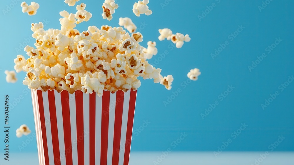 Ultra-detailed image of perfectly popped buttery popcorn spilling out ...
