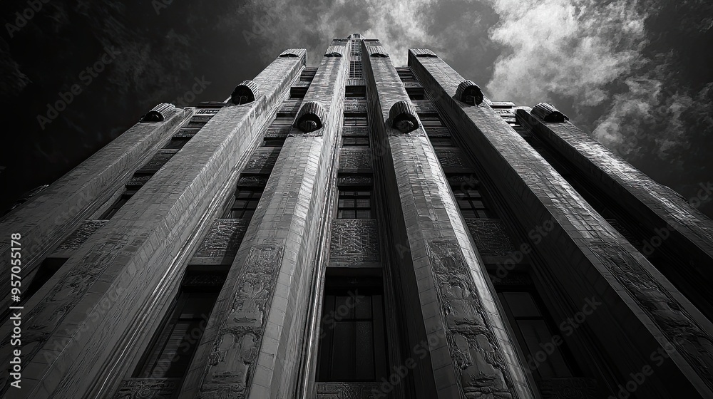 78. Art Deco skyscraper with stepped silhouette and intricate detailing ...