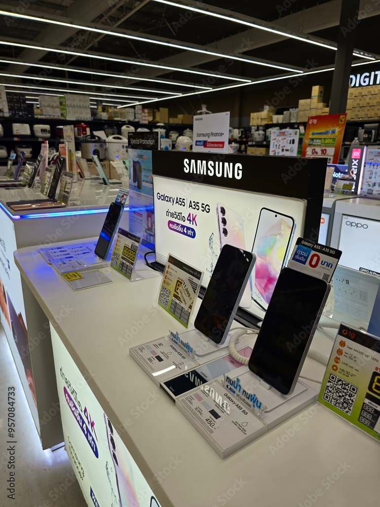 Samsung smartphone display in electronics store showcasing latest ...