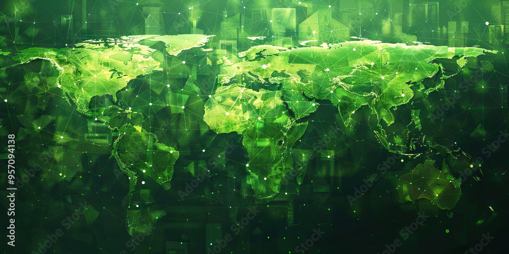Environmental Impact: A world map overlaid with data points, showing ...